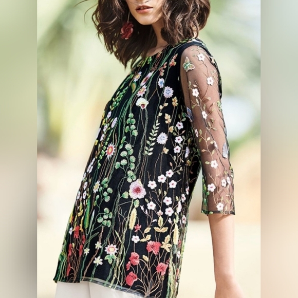 Caroline Rose | Tops | Caroline Rose Tunic Top Size Sp Black Sheer ...